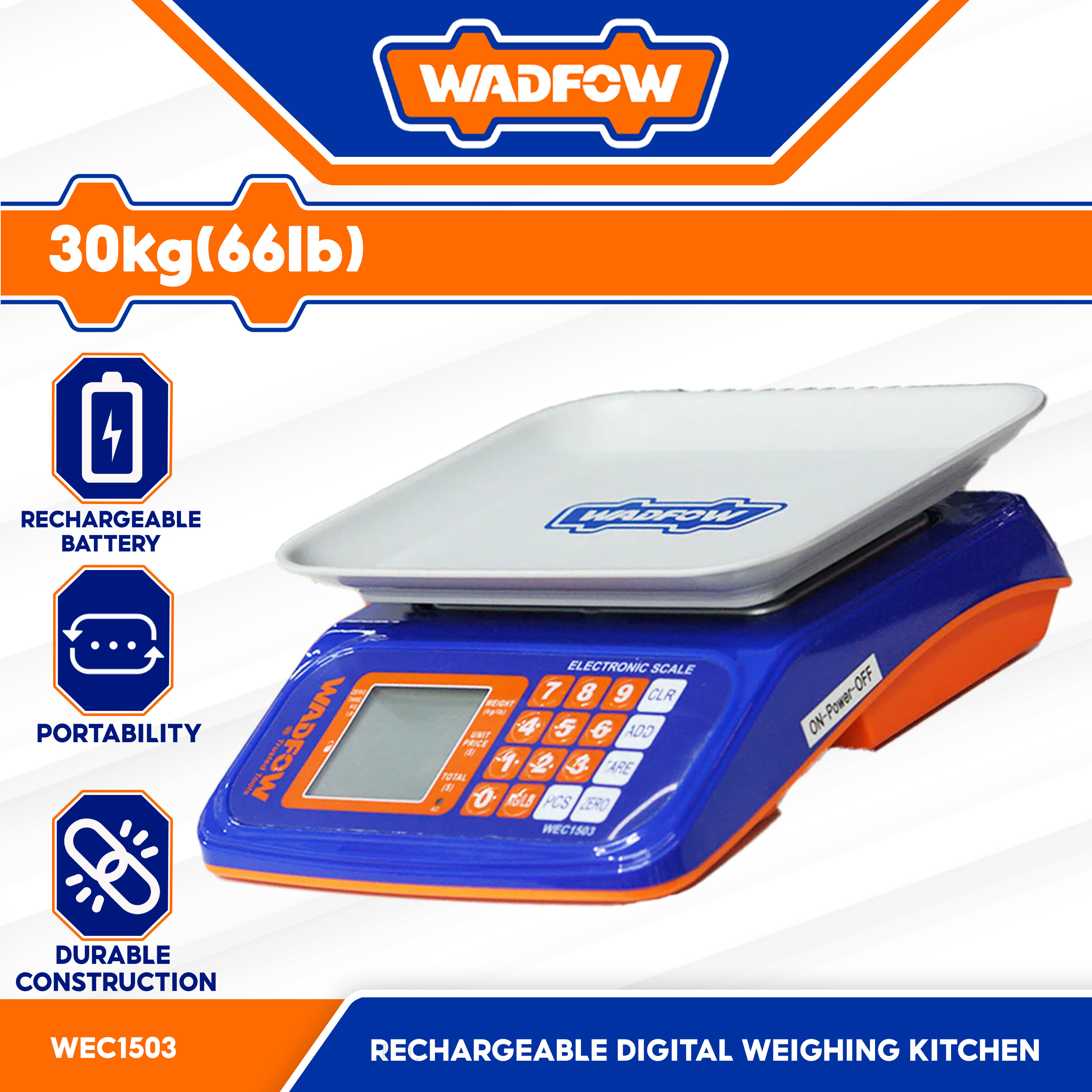Wadfow WEC1503 RECHARGEABLE Digital Weighing Kitchen Timbangan Food ...