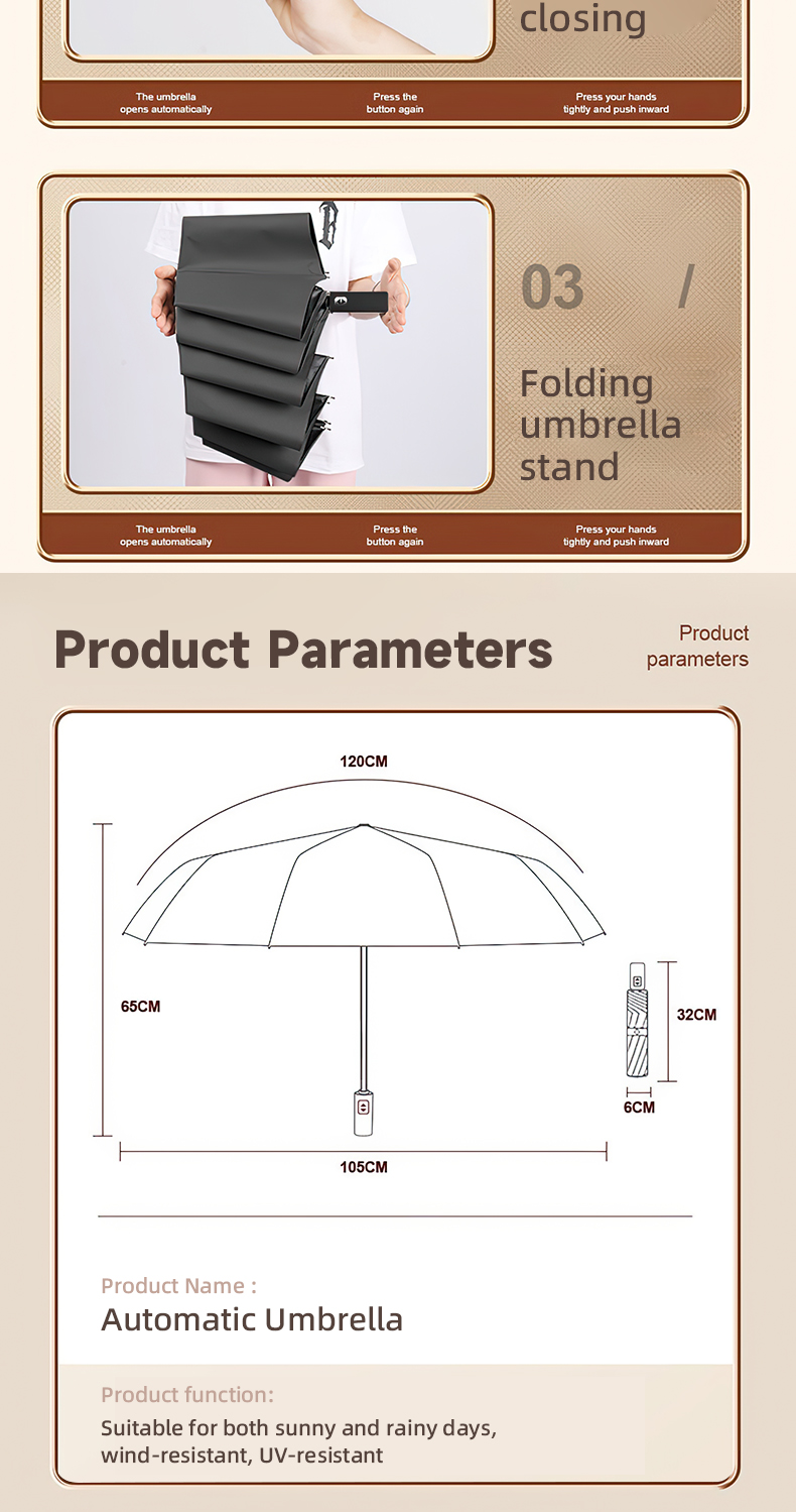 【In Stock】24 Ribs Umbrella Automatic Windproof Anti-UV Sunscreen ...