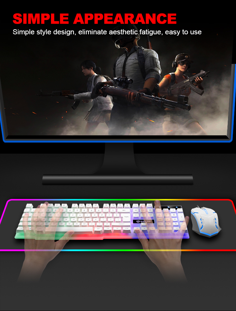 Inplay STX200 Keyboard Mouse Set Rainbow RGB Suspended Backlit Gaming ...