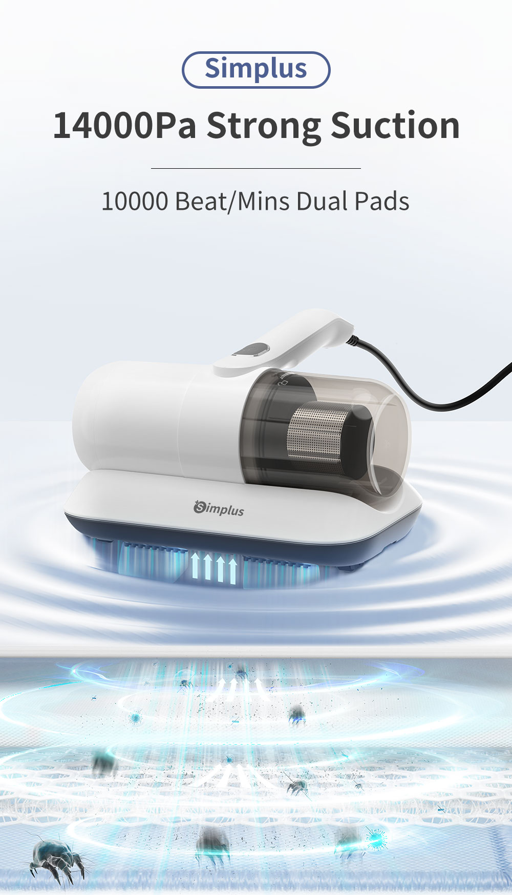Simplus Dust Mite Vacuum Cleaner For Bed and Sofa With 3-Stage ...
