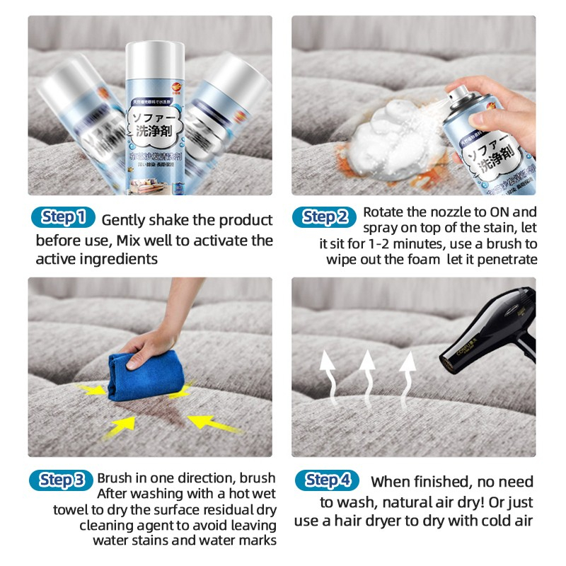 Sofa Cleaner 520ml Sofa Stain Remover No Washing Foam Cleaner Spray Sterilizing Carpet Clean ...