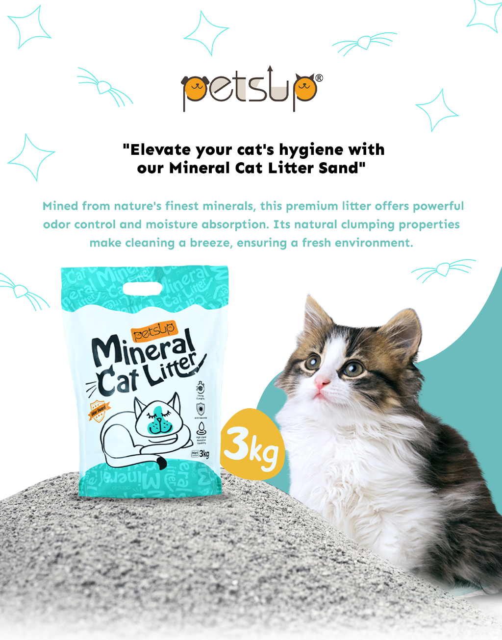 Petsup Mineral Cat Litter Sand 3kg Original Scent Bundle 𝐅𝐑𝐄𝐄 Scooper ...