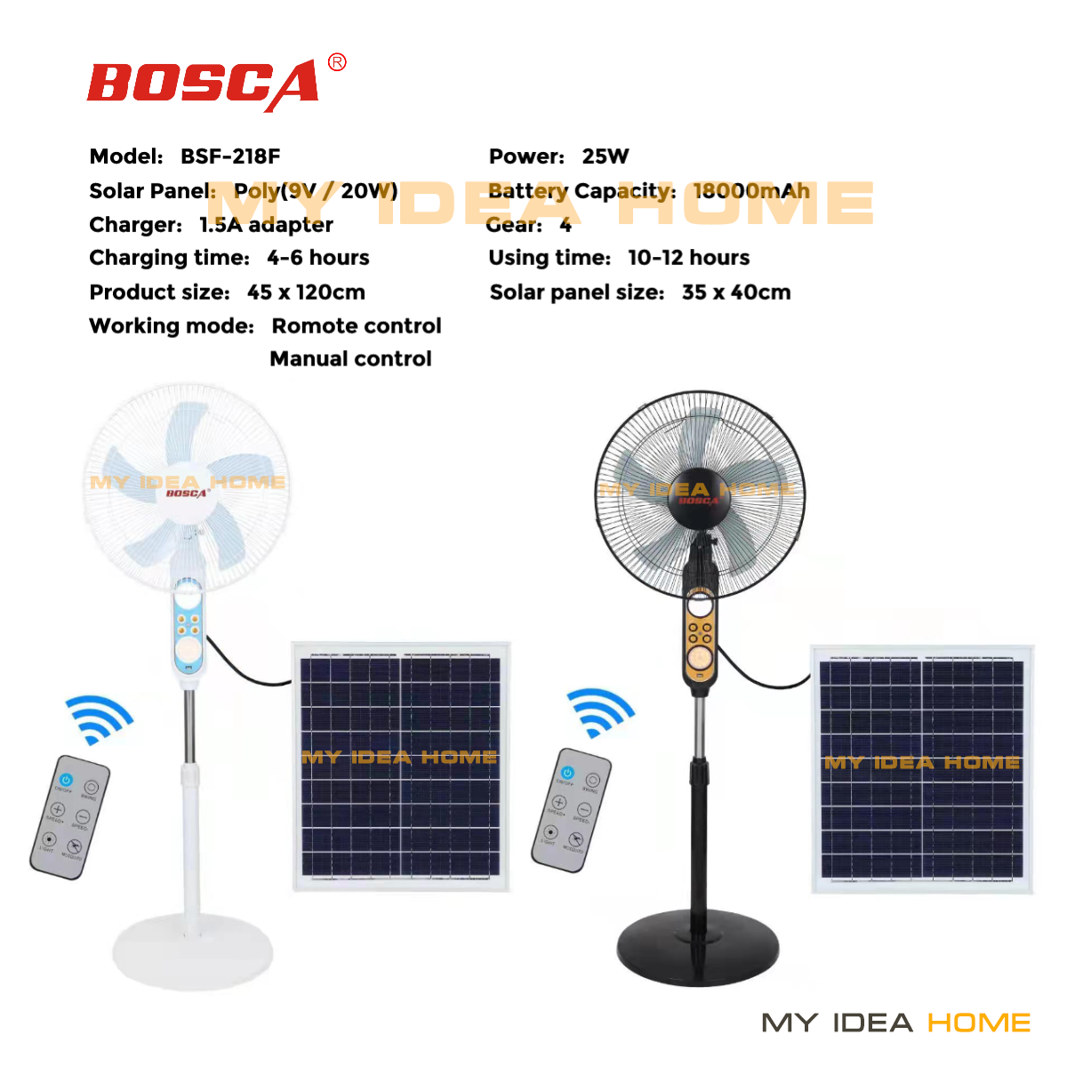 BOSCA Solar Stand Fan 16 inches AC/DC Dual Power Rechargeable Solar ...