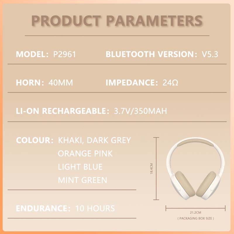 P2961 Bluetooth Wireless Foldable Headphone Noise Cancelling ...