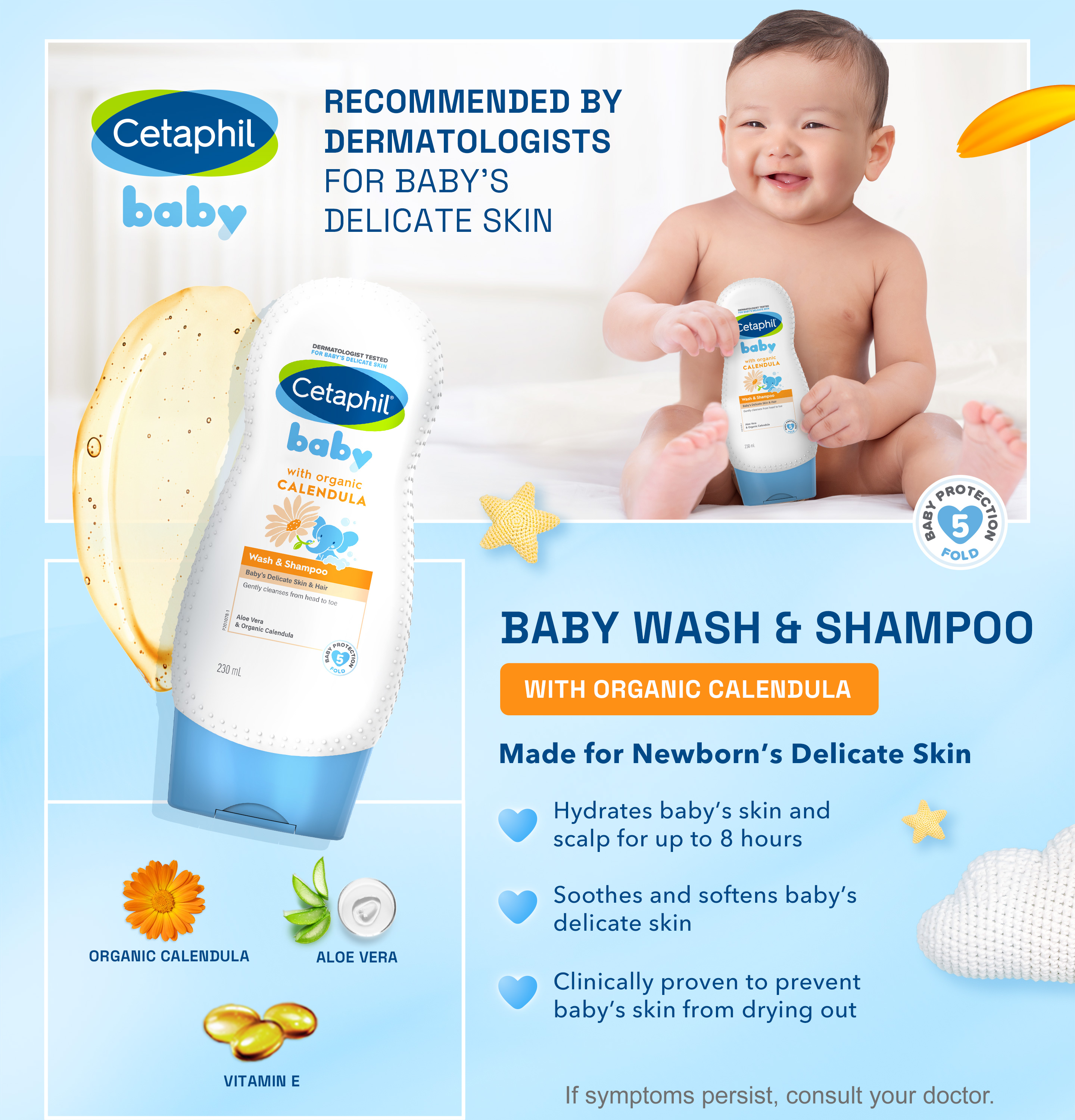 Cetaphil Baby Wash & Shampoo with Organic Calendula 230ml for Newborn ...