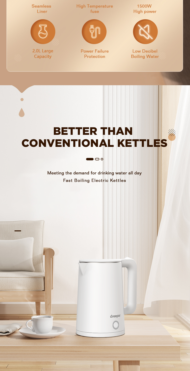 Dreepor 1.8L2L Electric Kettle Electric Heater water heater Stainless ...