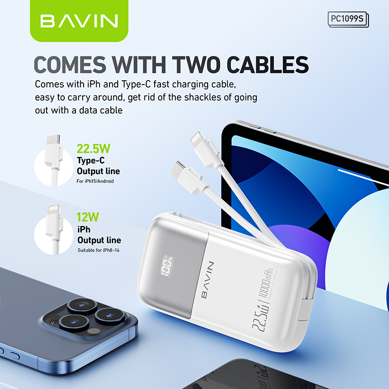 BAVIN PC1099 10000mAh 22.5W USB Fast Charging Mini Portable Powerbank w ...