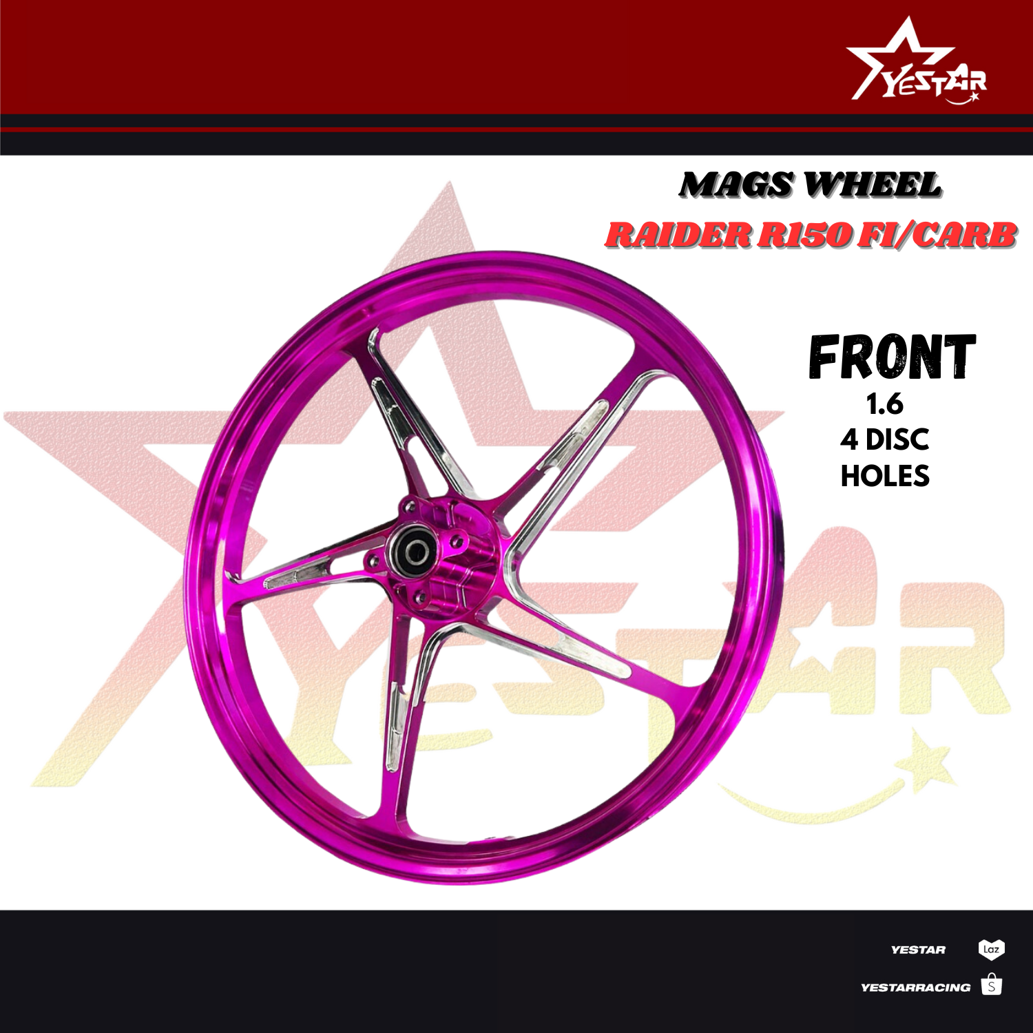 Yestar TRC RAIZEN 5-Spoke CNC Mags 1.6x1.6x17 - Fits Raider R150 FI ...