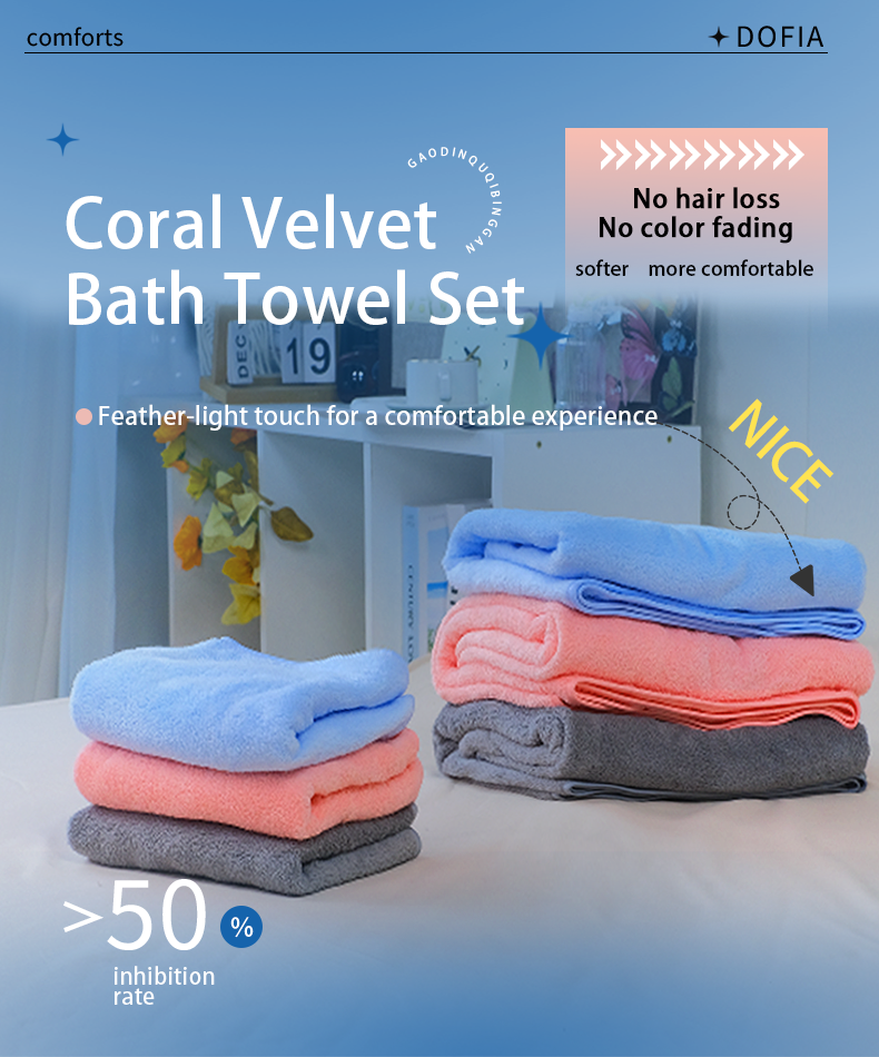 Dofia Velvet 3 in 1 Bath & Face Towel Set Quick Drying Absorbent ...