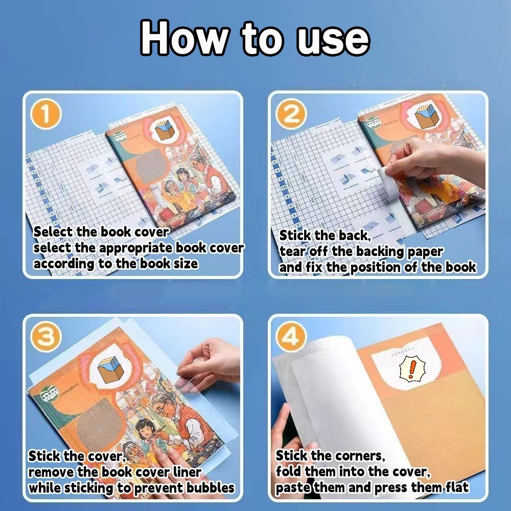 10 Sheets Transparent Self-adhesive Book Wrap Protective Cover S/M/L ...