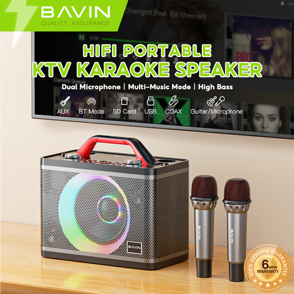 BAVIN BM10 Bluetooth Wireless Portable Karaoke Speaker w/ Dual Bluetooth Microphone Light ...