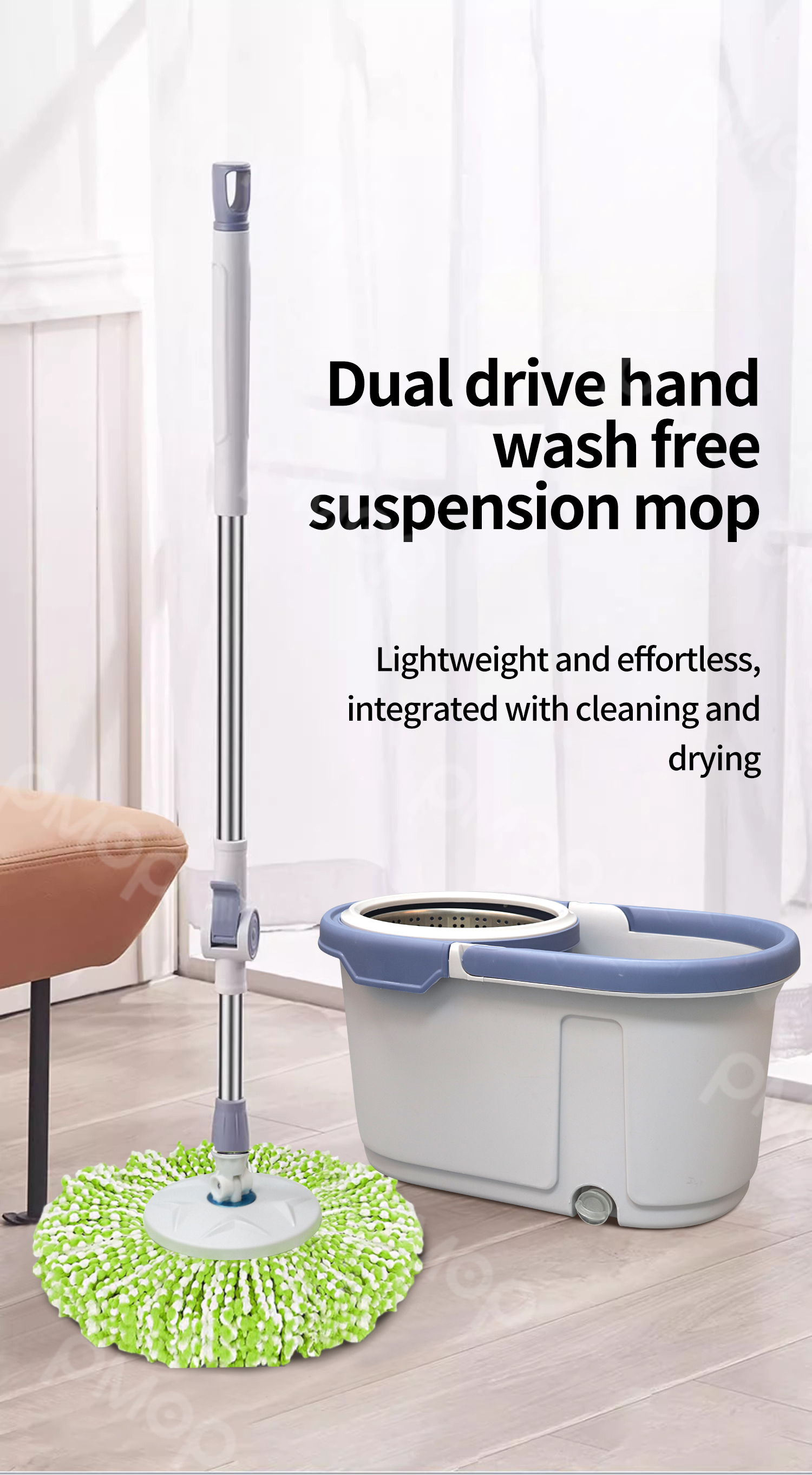 PMOP spin mop with Suspension spinner and Extend hydraulic rod 360 Easy ...