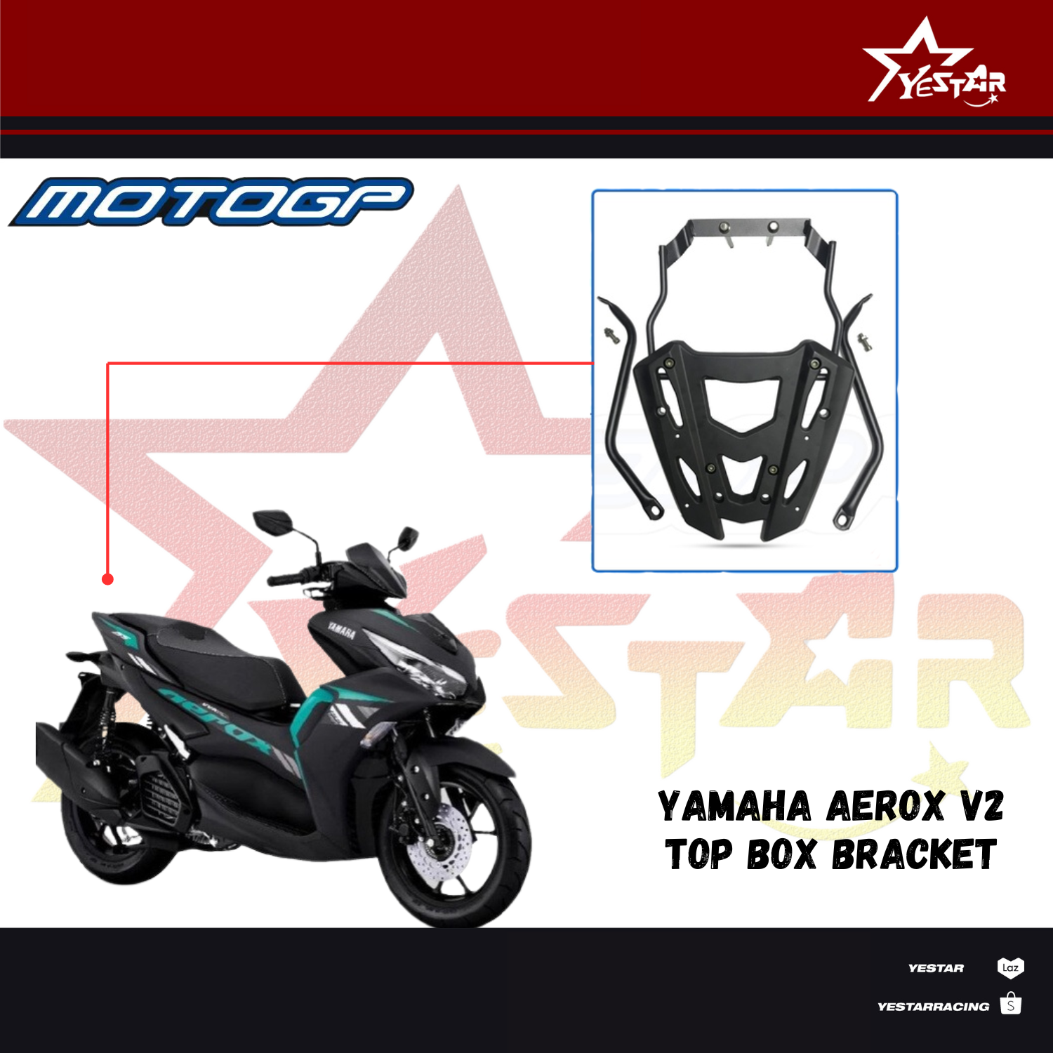 Yestar Racing Yamaha Aerox V2 Monorack Bracket Heavy Duty Top Box ...