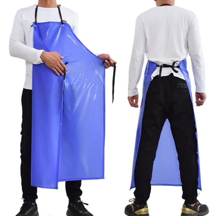 Blue/White Waterproof Apron Oil Resistant Smock PVC Industrial Acid and ...