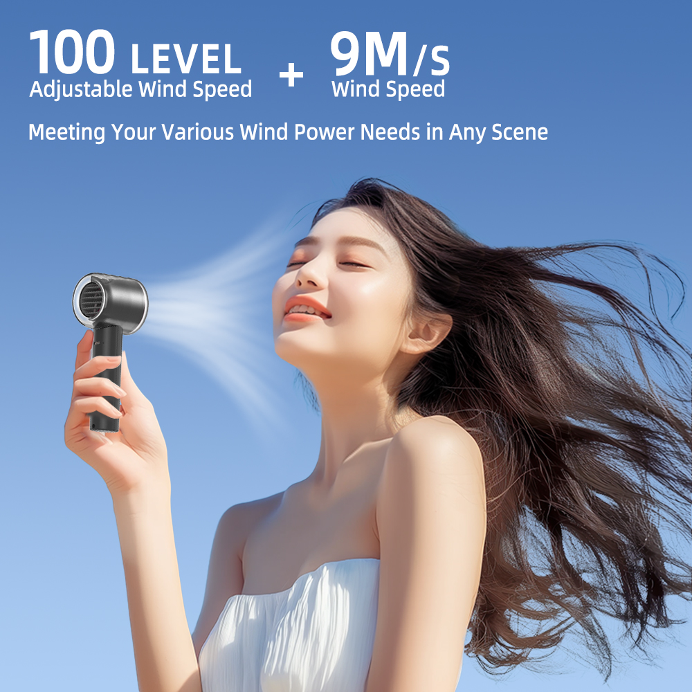 Orashare HF04 Mini High Speed Fan With LED Display 100 Gear Wind Speed Portable Turbo Handheld ...