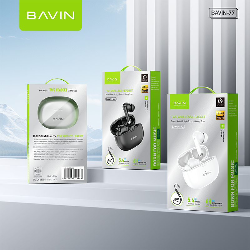 BAVIN BA77 TWS Wireless Bluetooth 5.4 Earbuds w/ Stereo Sounds & Touch Control | AI Smart QR ...