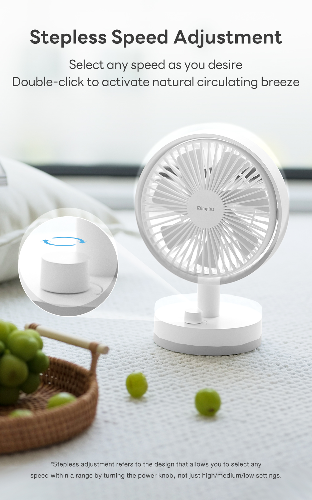 Simplus Desktop Fan Stepless Speed Adjustment 16h Runtime Type-C Charging | Shopee Philippines
