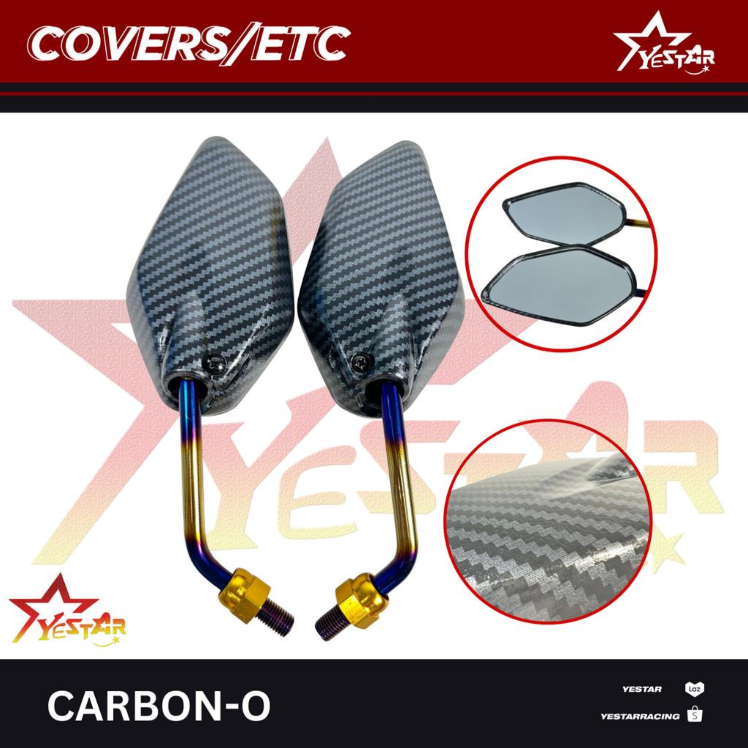 Yestar Racing Titanium Two Tone Universal Side Mirror Carbon Side ...