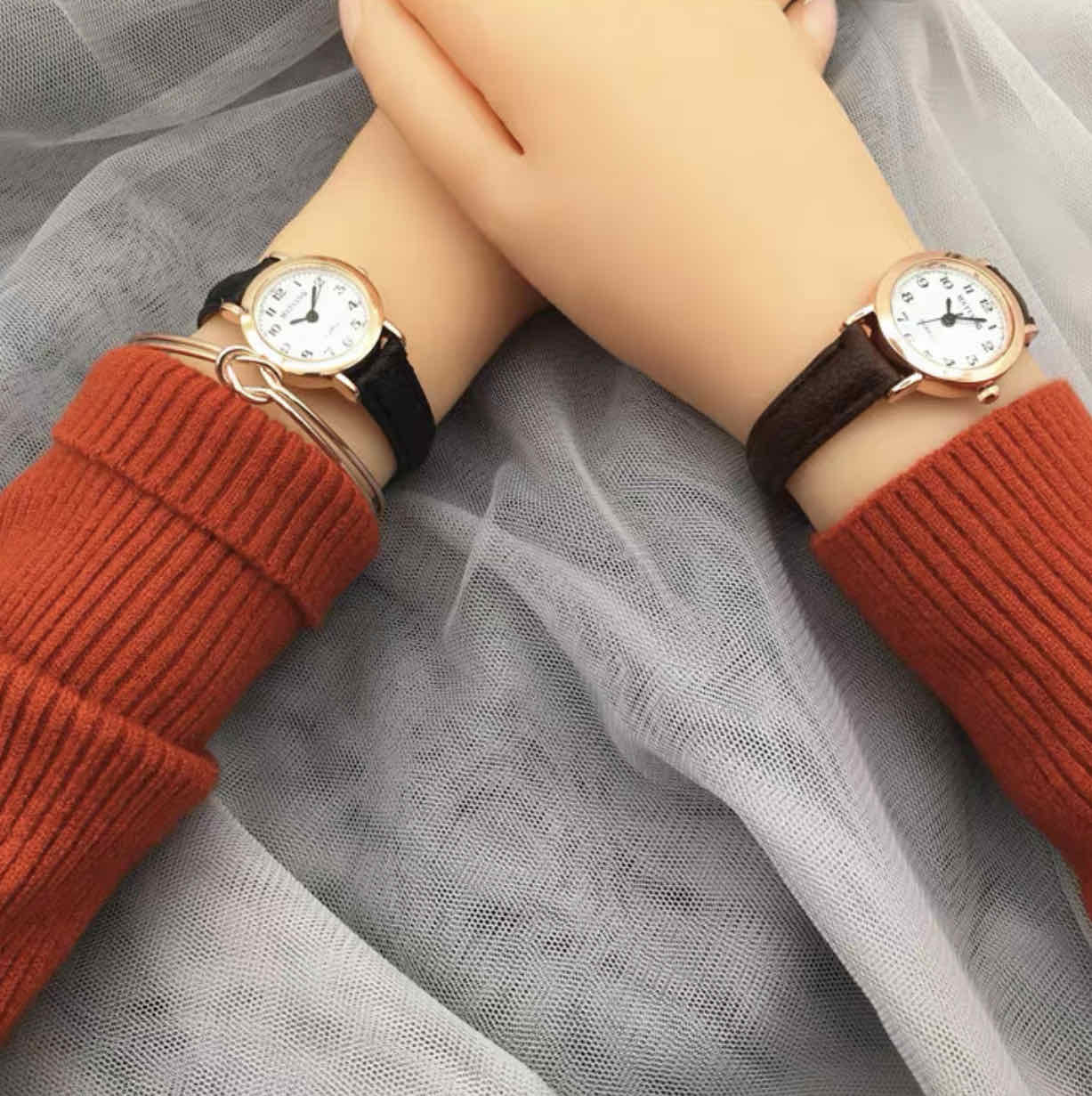 Women's Fashion White Small Watches Ladies Quartz Round Leather Watch ...