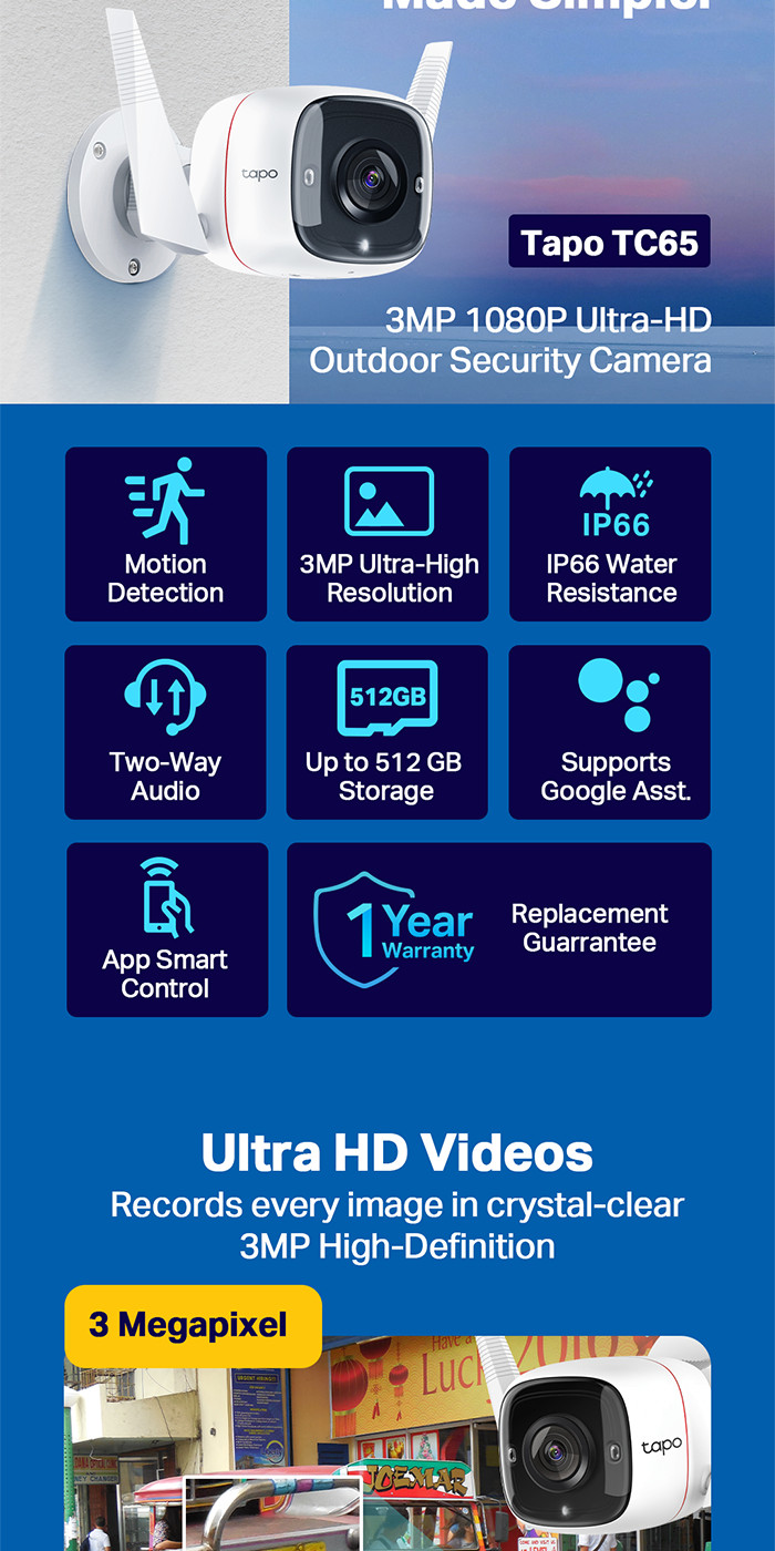 TP-Link Tapo TC65 Outdoor Security WiFi Camera 3MP CCTV IP Camera ...