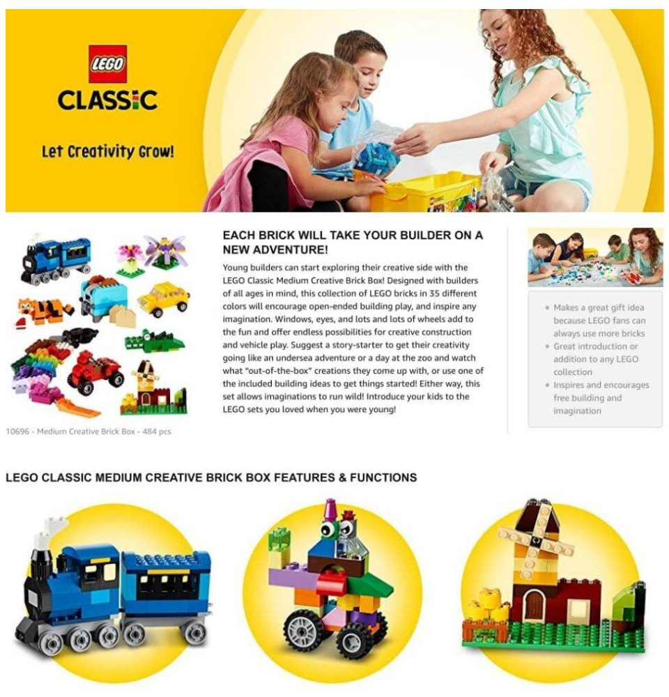 LEGO Classic 10696 Medium Creative Brick Box (484Pcs), Building Blocks ...