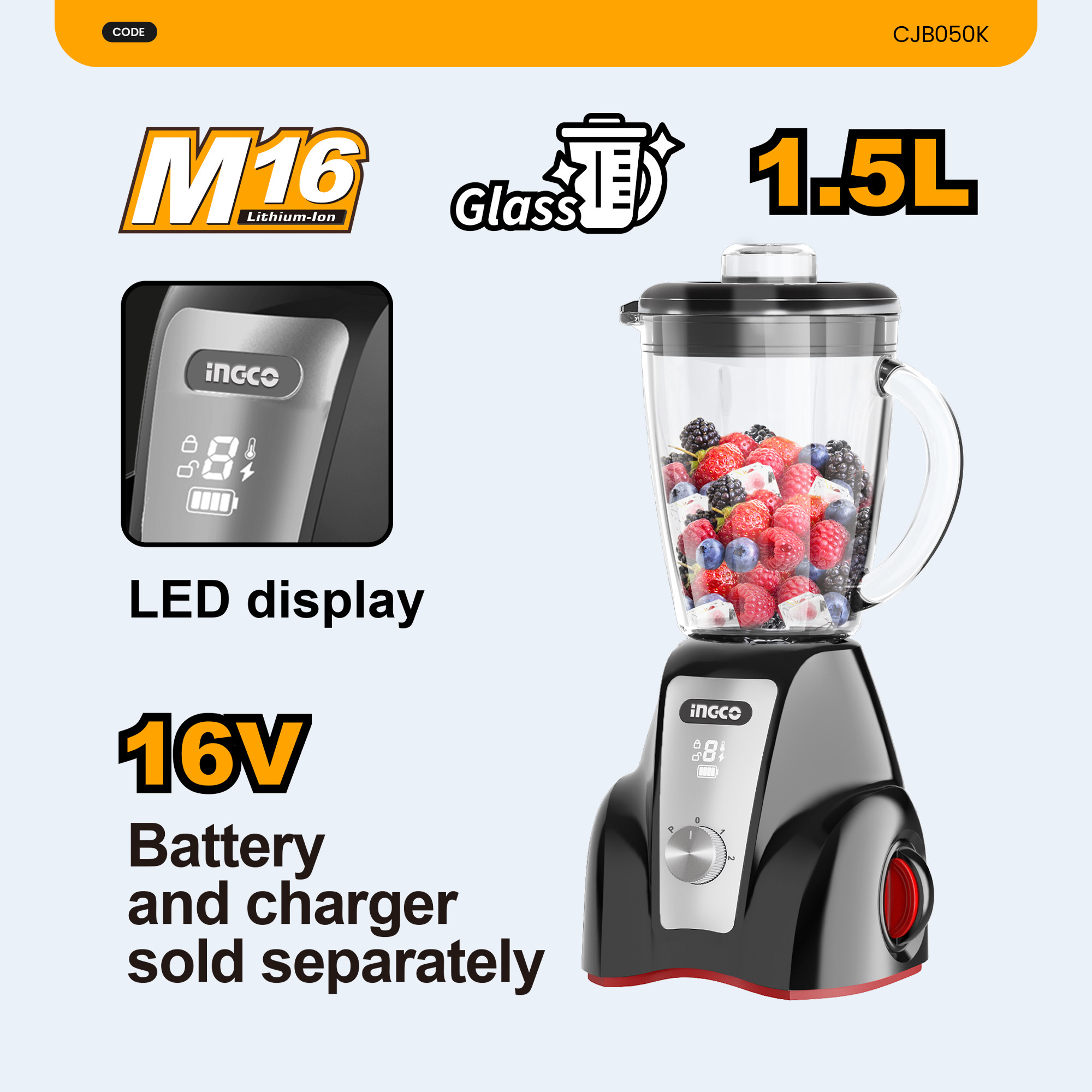 Ingco 300W Cordless 1.5L Stand Blender with 2 Speed Control and LED ...