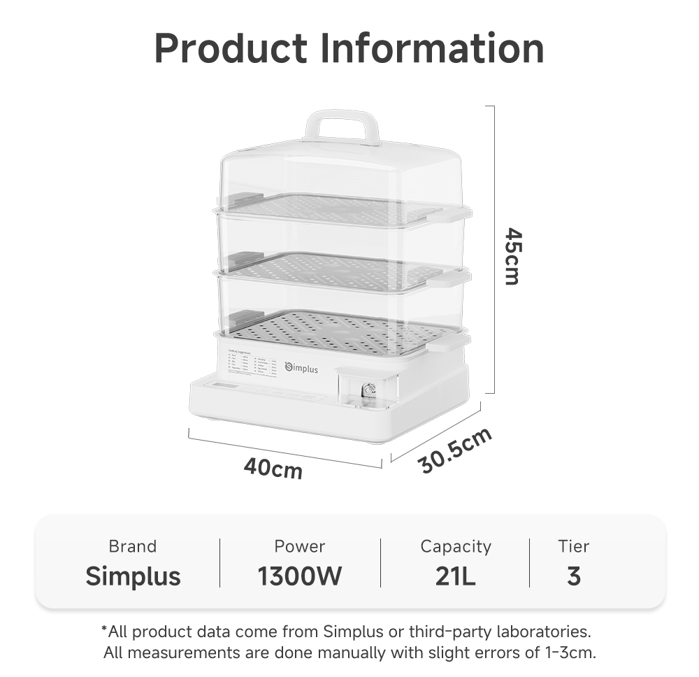 Simplus Electric Food Steamer 3 Tier 21L Large Capacity 1300W ...