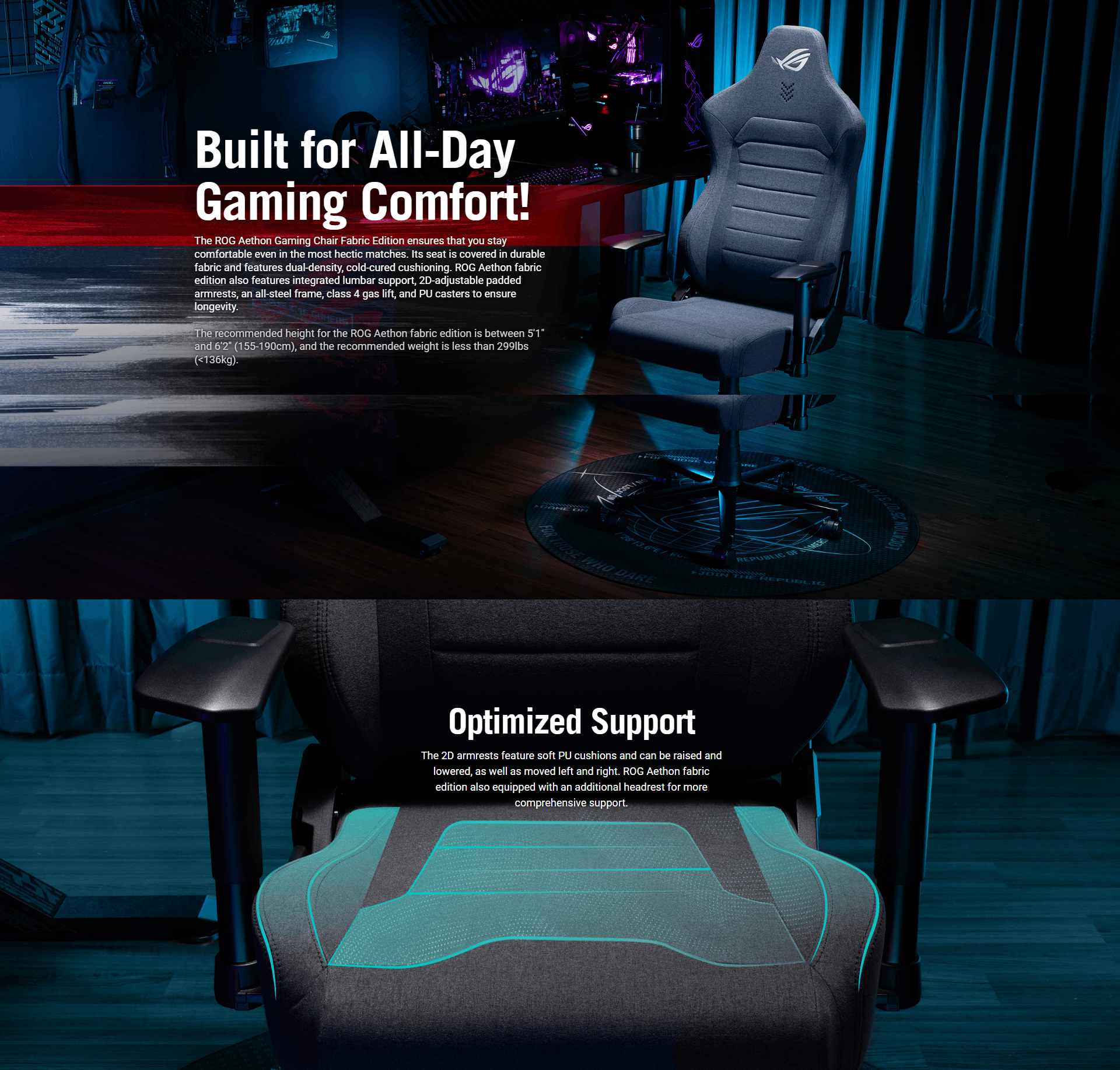 Asus ROG Aethon Fabric Edition All-Steel Frame 2D Adjustable Armrest ...