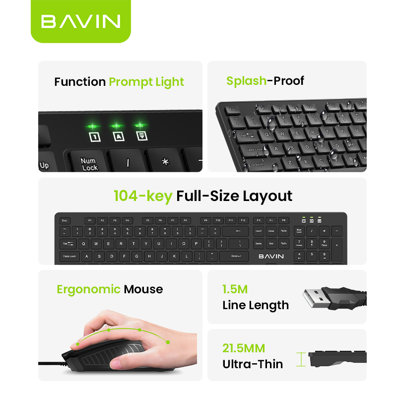 BAVIN K989 Wired Keyboard & Mouse Set Extra Durable & Splashproof ...