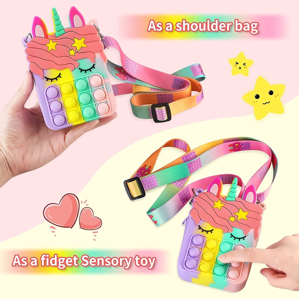 Timi Pop It Bag For Kids Girls Fidget Toy Unicorn Bag Children Coin ...