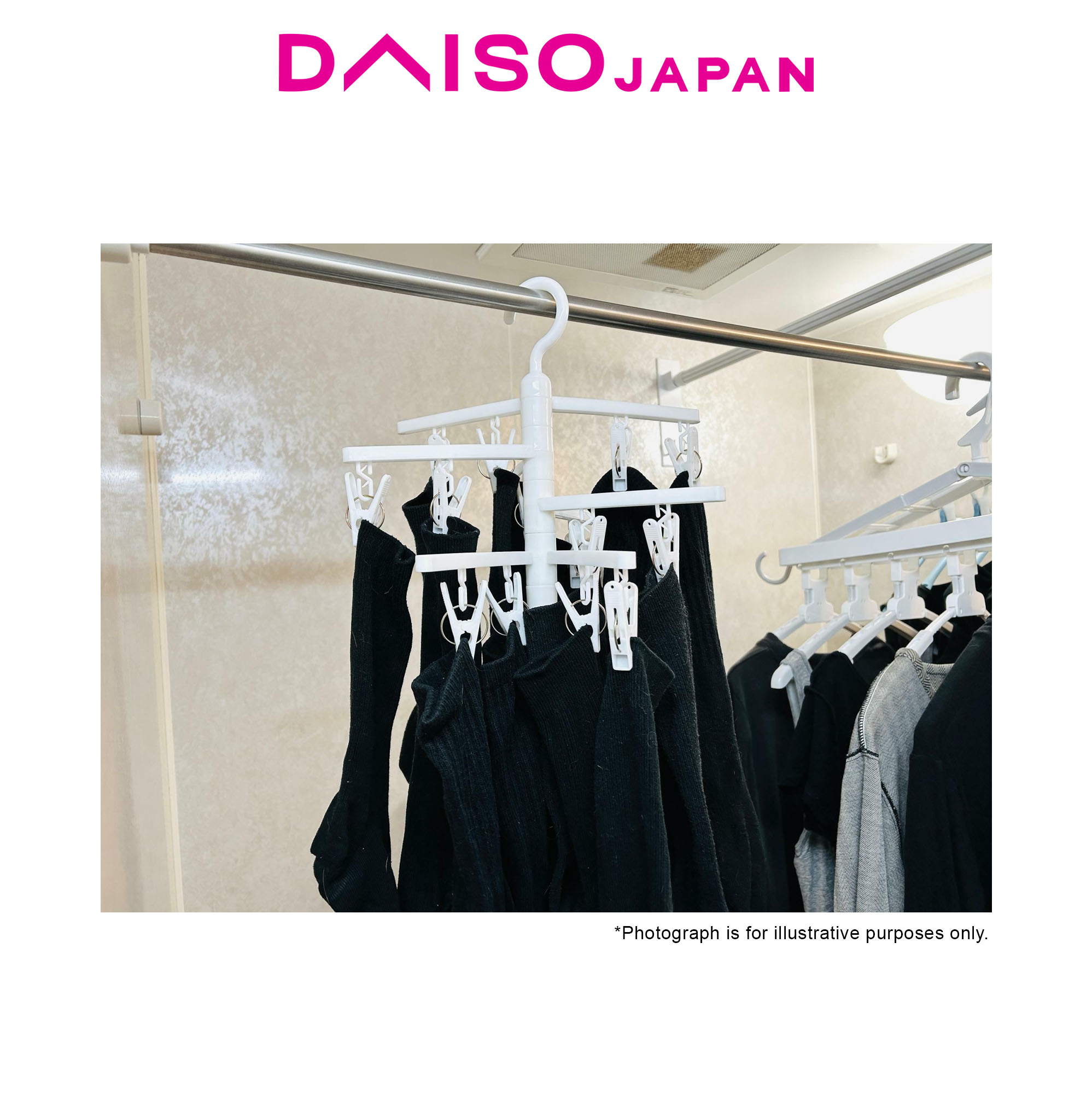 Daiso 360° Retraction Type Clothespin Hanger (16 clips) | Shopee ...