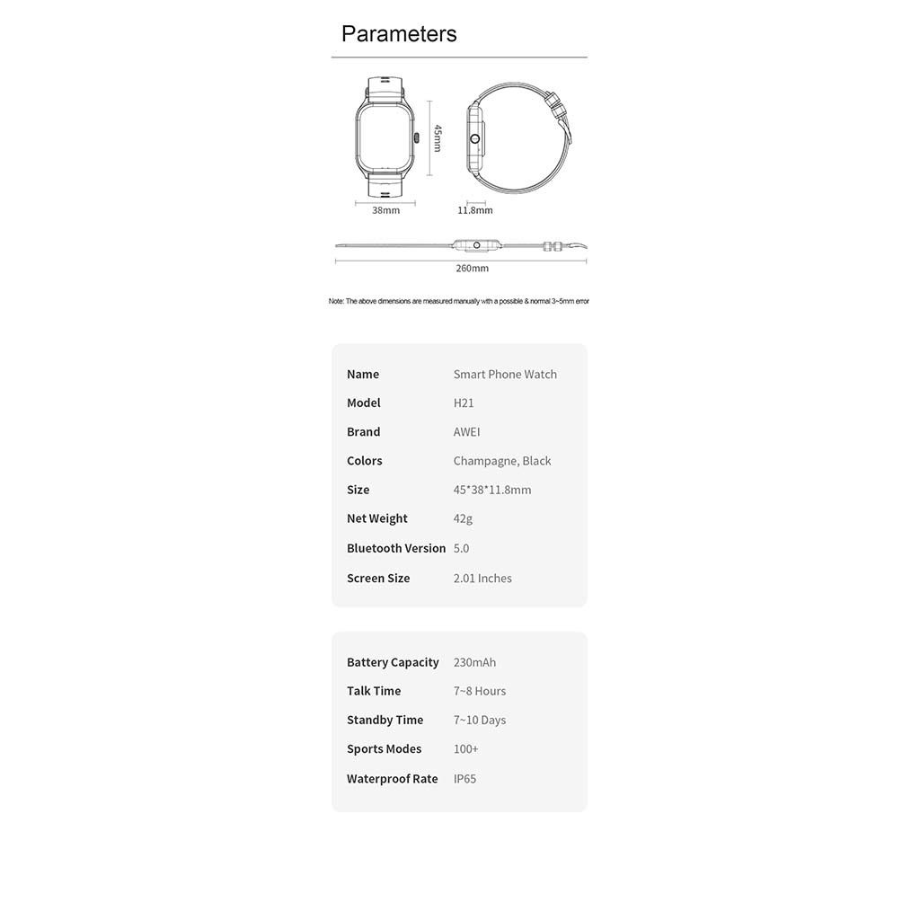 Awei H21 Smartwatch Multi-Sports Mode, Sleep & Heart Rate Monitoring ...