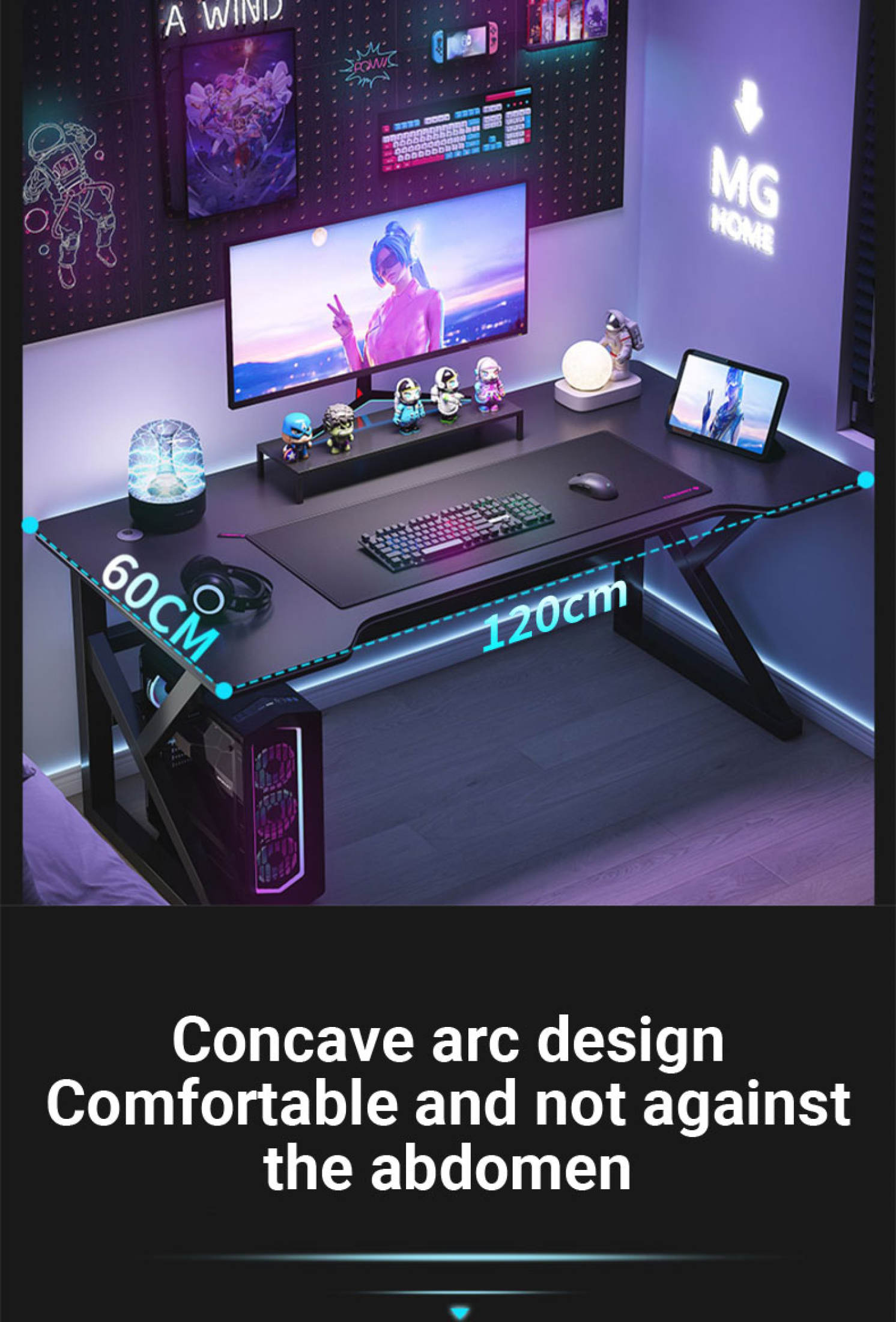 IKAE 120/140cm Gaming Table Computer Office Table with Chair Gaming ...