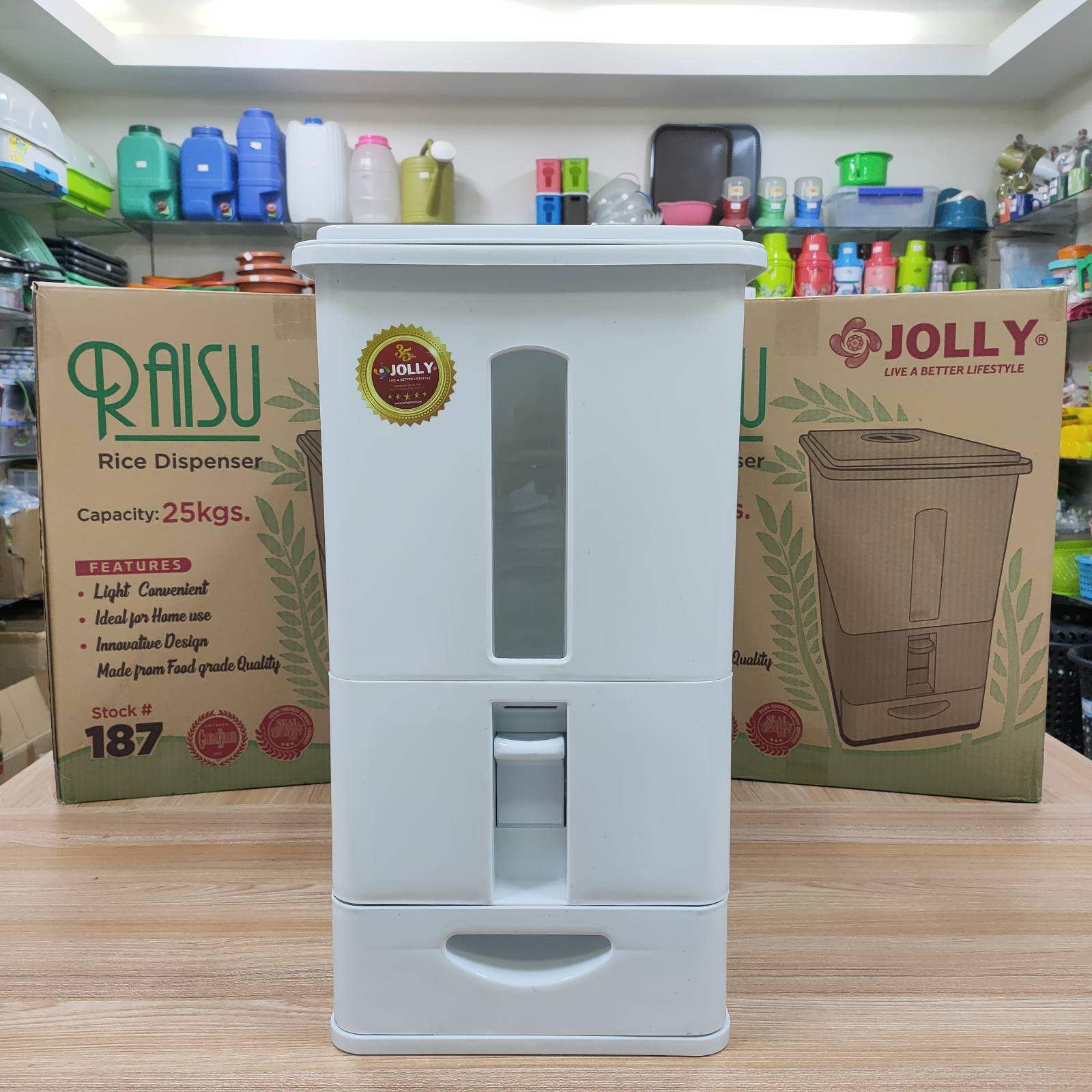 JOLLY RICE DISPENSER 25KG RICE BOX / SEALED RICE STORAGE BOX / GRAIN ...