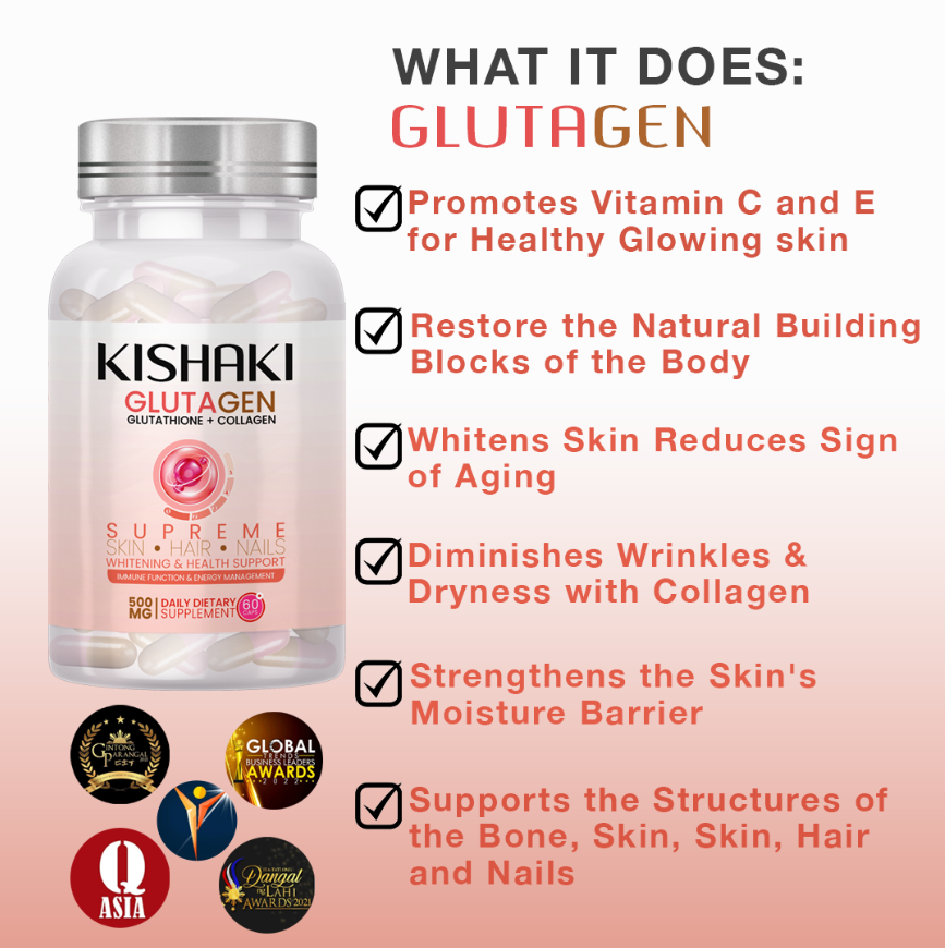 Kishaki Glutagen Glutathione + Collagen 60 Capsules – Skin Whitening ...