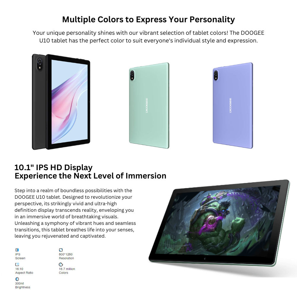 DOOGEE U10 Tablet | 10.1" IPS HD Display | Quad Core RK3562 | Android ...