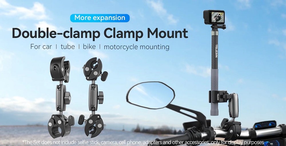 TELESIN Double-Headed Crab Claw Clamp Pipe Mount for Action Cameras ...