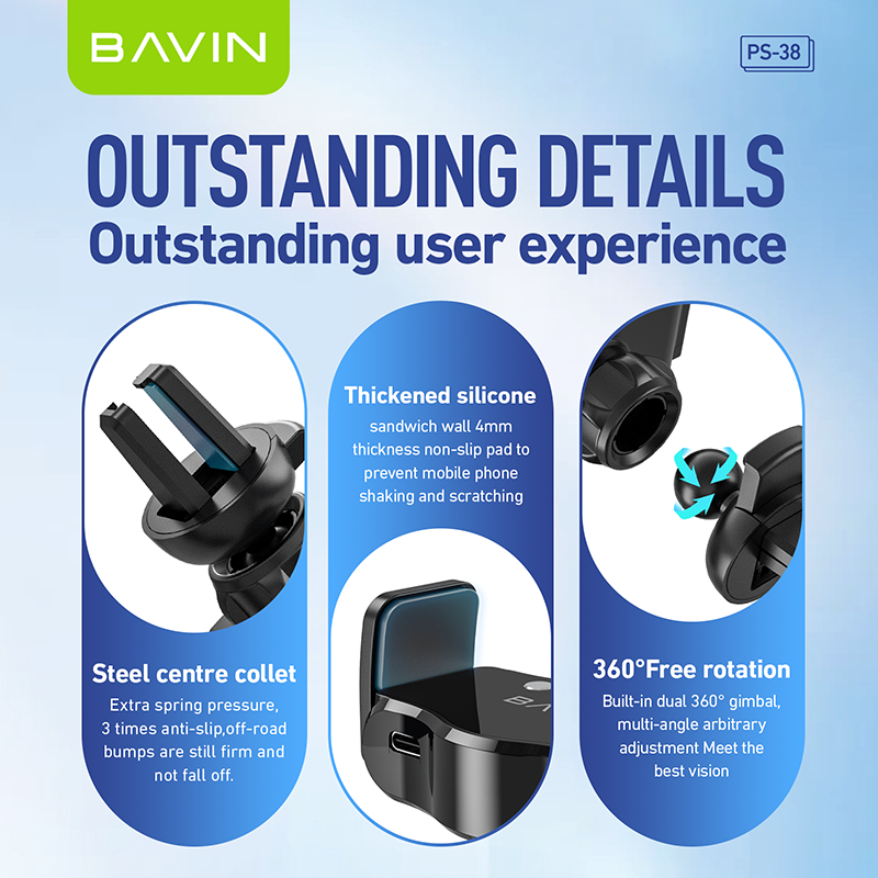 BAVIN PS38 Car Mount Phone Holder Stand 360 Degree Mount Rotation For Air vent Dashboard Car ...