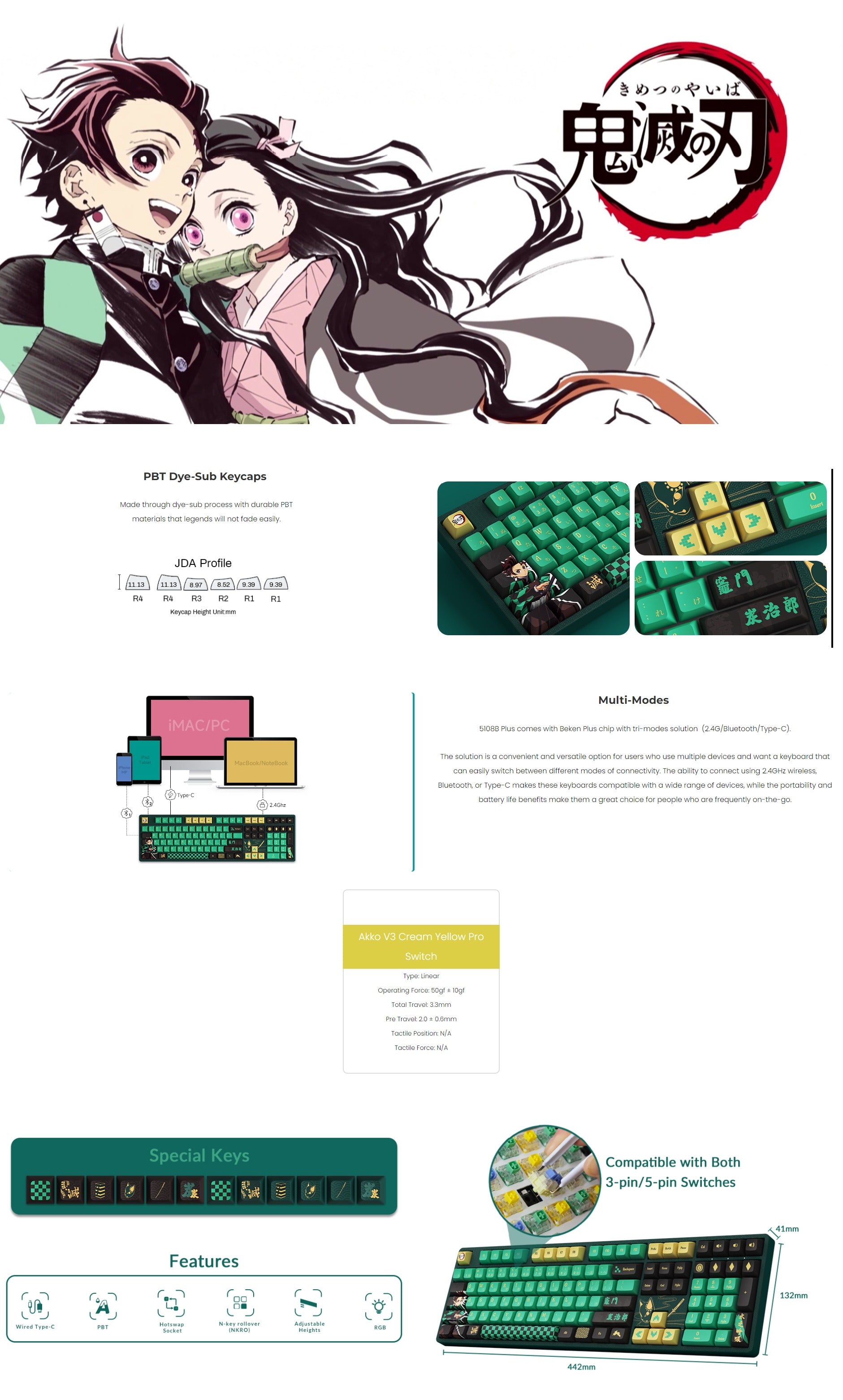 Akko Demon Slayer Tanjirou 5108B Plus Multi-Modes RGB Hot-Swappable ...