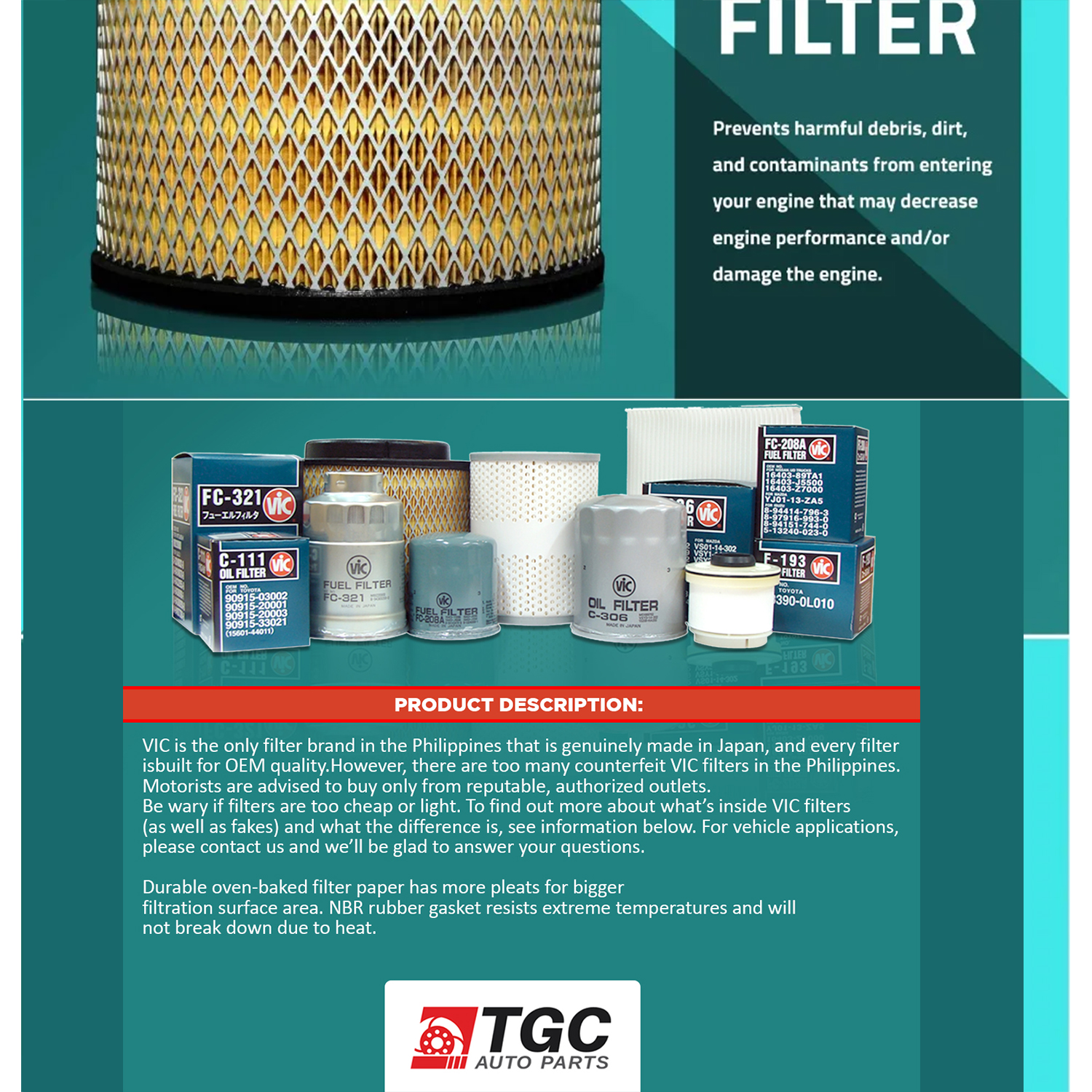 VIC Oil Filter for Mitsubishi Fuso Fighter, 6D14, 6D15, 6D16, Nissan ...