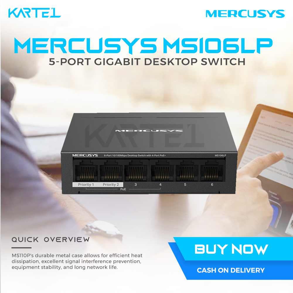 Mercusys MS106LP 6-Port 10/100Mbps Desktop Switch with PoE+ | Shopee ...