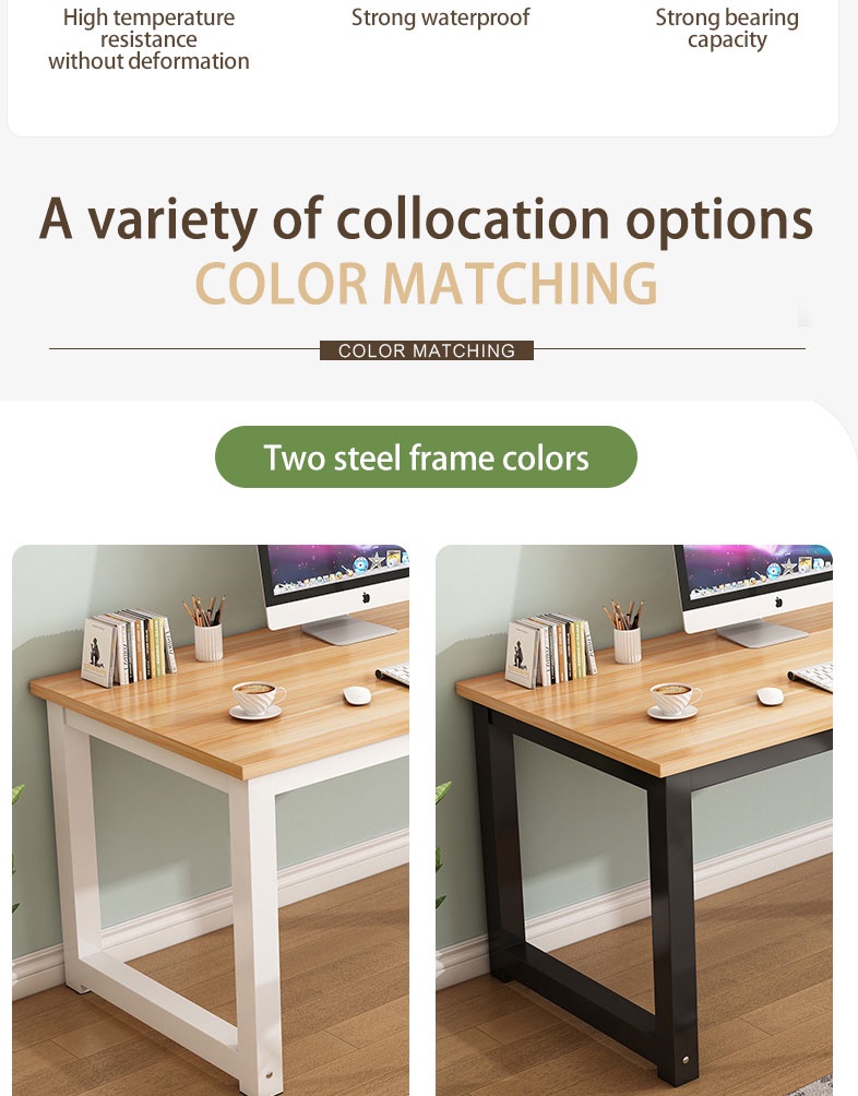 Computer Table Desk, 140/120/100/80cm Solid Wood Furniture Home Study ...