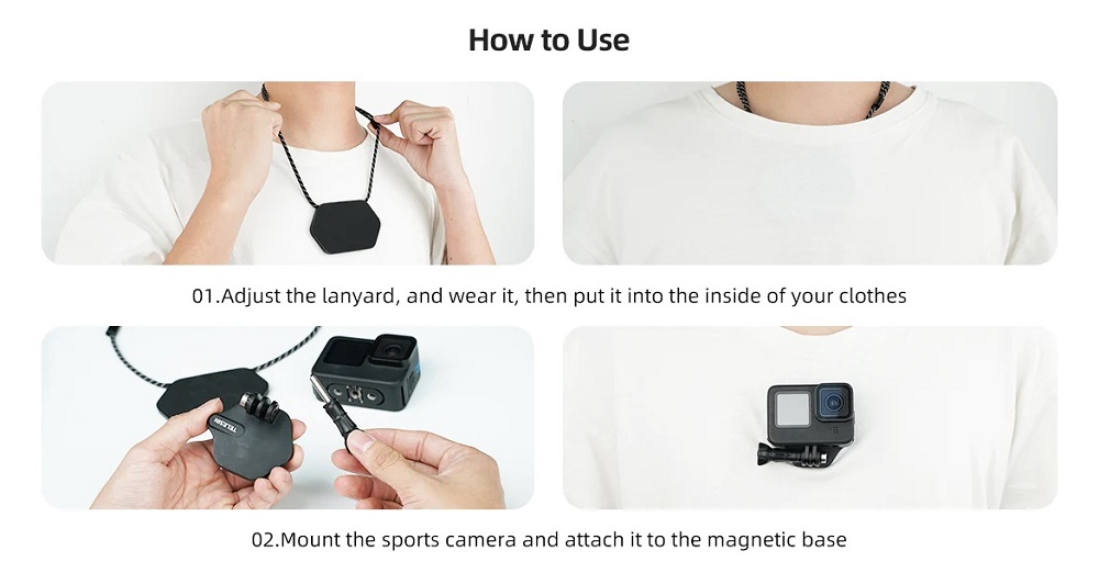 TELESIN Invisible Magnetic Pendant Nylon Board Neck Snap Mount for ...