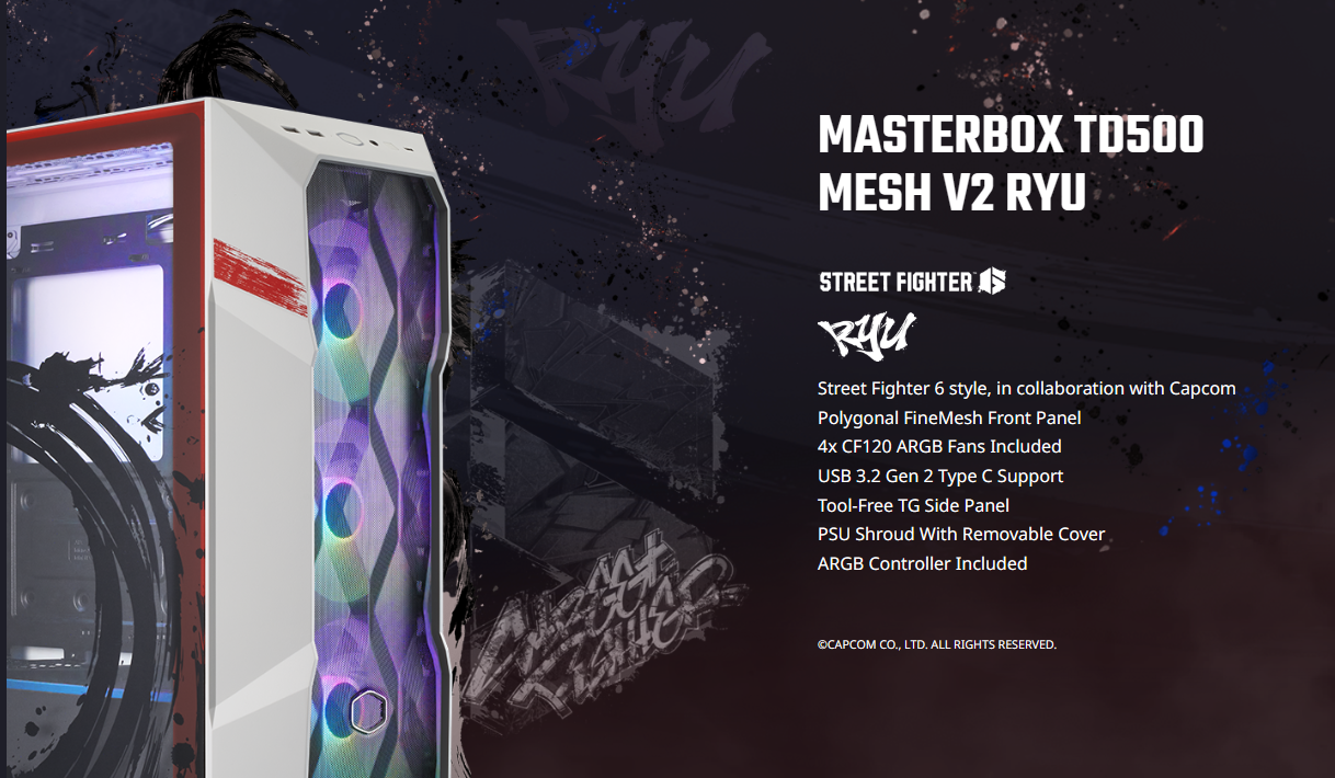 Cooler Master Computer PC Case TD500 Mesh V2 SF6 Ryu Tempered Glass ...