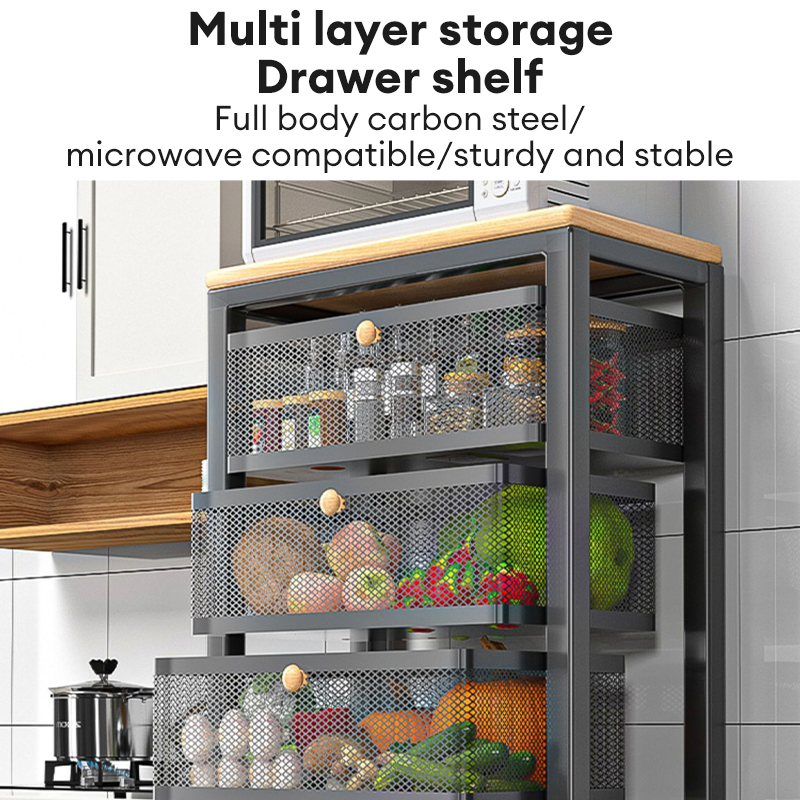 3/4/5 Layers Kitchen Rack Dustproof Storage Cabinet Carbon Steel Multi ...