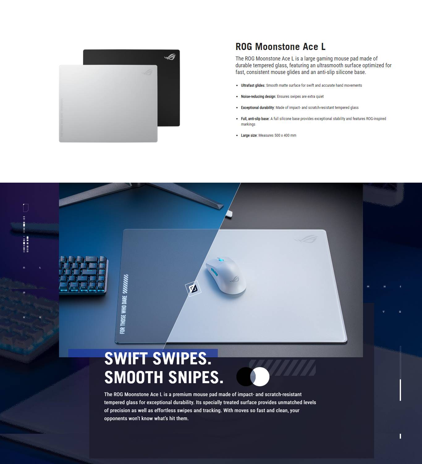 Asus ROG NH04 Moonstone Ace L 500 x 400 mm Gaming Mouse Pad | Shopee ...