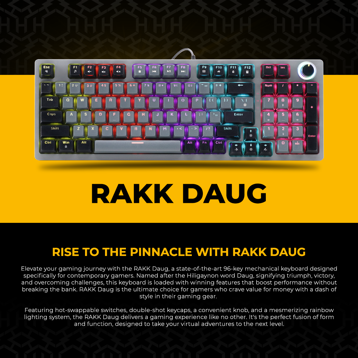 EasyPC| Rakk Daug 96 mechanical keyboard| Hotswappable|Yellow Switch ...