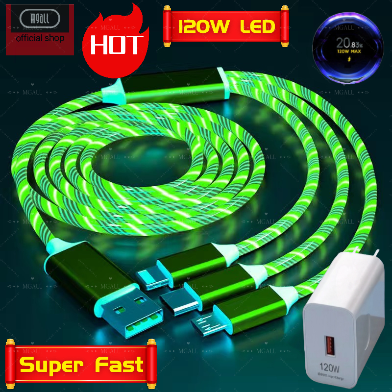 Function Glowing 120W 6A LED Super Fast Luminous Charger Cable Micro ...
