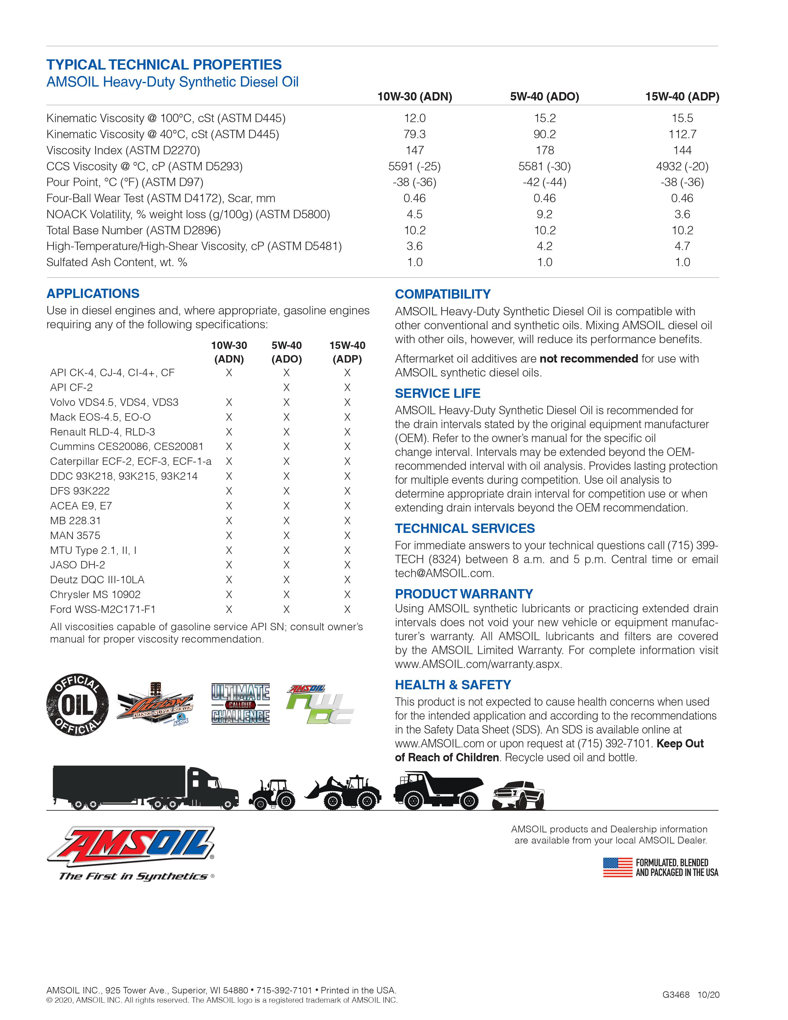 AMSOIL 10W30 Diesel Heavy Duty Engine Oil Fully Synthetic (1 Gallon ...