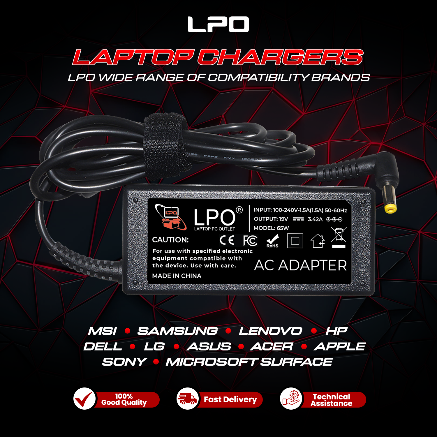 LPO Laptop Chrager 20V 2.25A 45W Bullet Pin Square Type Compatible With ...